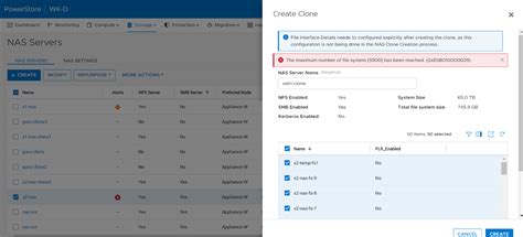 Powerstore Create Clone Of Nas Server Failing With Error The Maximum Number Of File System Has