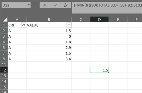 Excel Formula How To Return Lowest Value In A Filtered List Greater