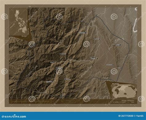 Kalinga Philippines Sepia Labelled Points Of Cities Stock