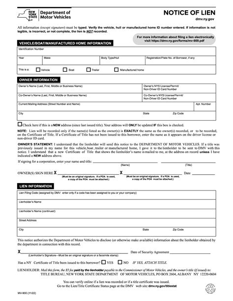 Form Mv 900 Notice Of Lien Document Template