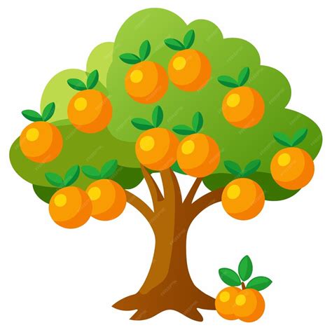 Un Dibujo De Dibujos Animados De Un árbol Con Naranjas Y Hojas Verdes Vector Premium