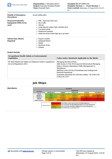 Tree Surgery Method Statement Template Tokyolasopa