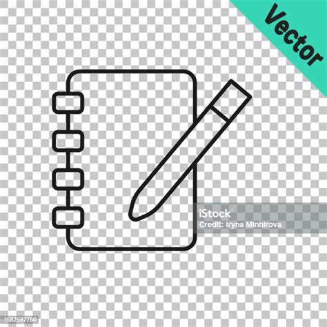 투명 한 배경에 격리 된 블랙 라인 노트북 아이콘 나선형 메모장 아이콘입니다 학교 노트북 패드를 작성합니다 학교 일기 벡터 0명에 대한 스톡 벡터 아트 및 기타 이미지