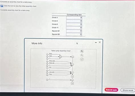 solved complete an assembly chart for a table lamp click