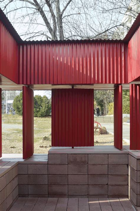 Movable Red Metal Panels Adapt Neighbourhood 8 23 Vi Pavilion In Tbilisi