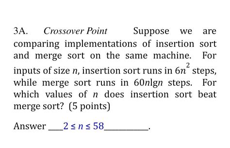 solved 3a crossover point suppose we are comparing