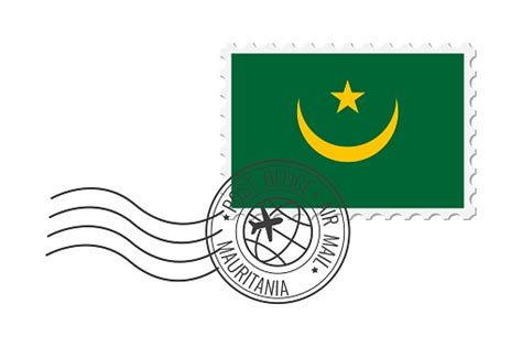모리타니 우표 흰색 배경에 분리된 모리타니 국기가 있는 엽서 벡터 그림 고무도장에 대한 스톡 벡터 아트 및 기타 이미지 고무