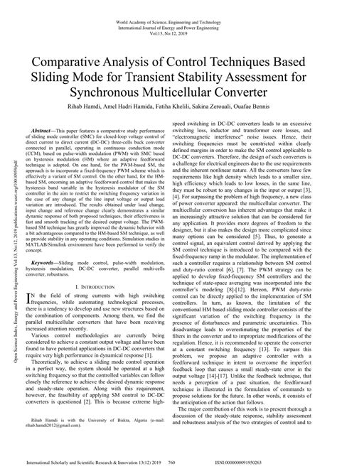 Pdf Comparative Analysis Of Control Techniques Based Sliding Mode For