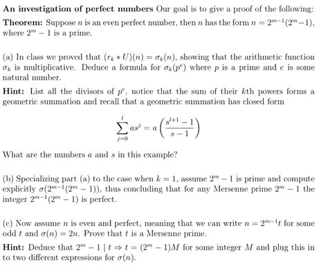 Solved An Investigation Of Perfect Numbers Our Goal Is To Chegg