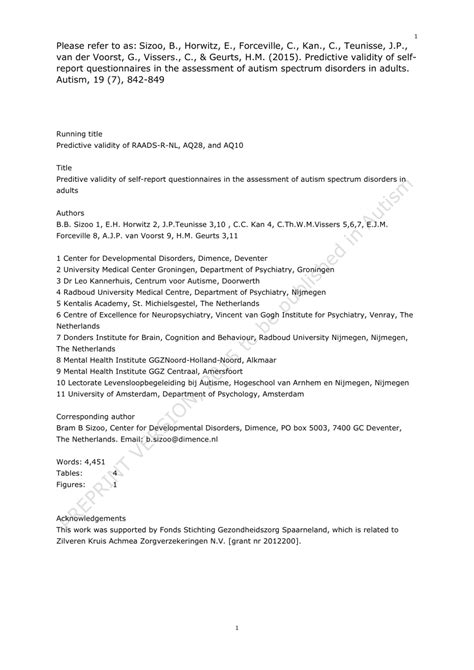 Pdf Predictive Validity Of Self Report Questionnaires In The Assessment Of Autism Spectrum