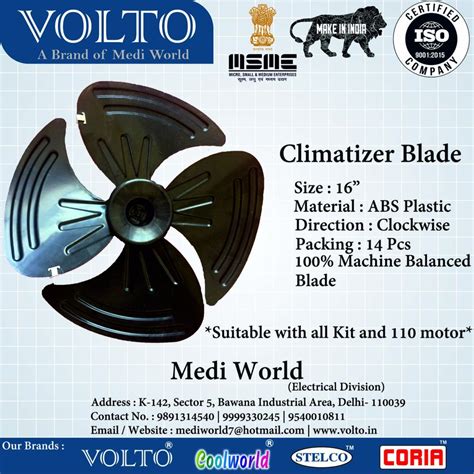 Fan Blades Black 16 4 Leaf Cooler Blade Plastic Volto Size 16 Inch