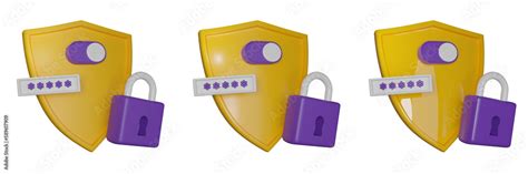 3d Shield Secure Icon Authentication Lock Password Render Concept Secret Personal Data
