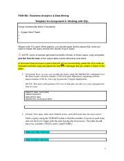 Assignment 2 SQL Template Fall 2019 Docx POM 681 Business Analytics Data Mining Template For
