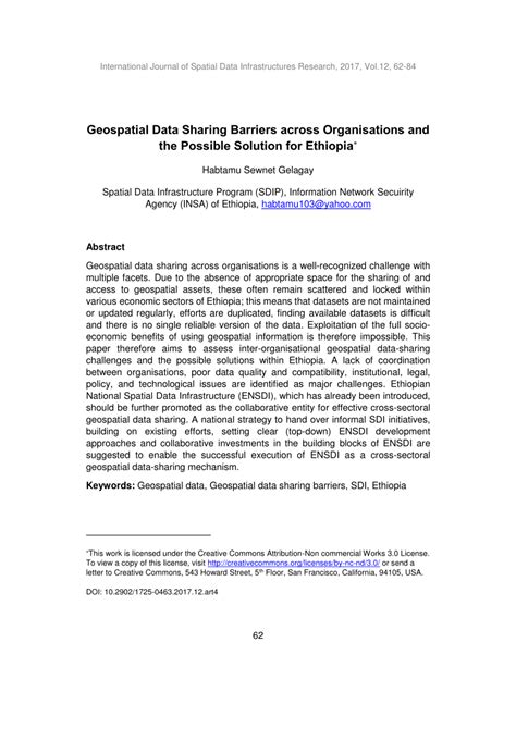 Pdf Geospatial Data Sharing Barriers Across Organizations And The Possible Solution For Ethiopia