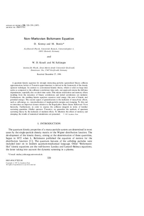 Pdf Non Markovian Boltzmann Equation