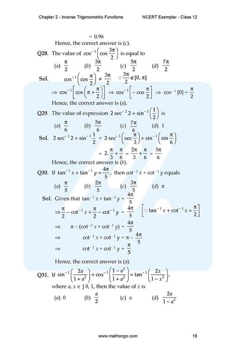 Ncert Exemplar For Class 12 Maths Chapter 2 Mathongo