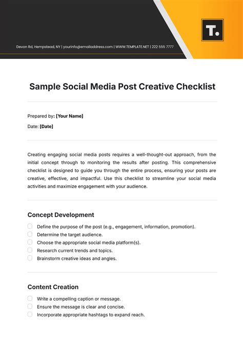 Free Sample Social Media Post Creative Checklist Template To Edit Online