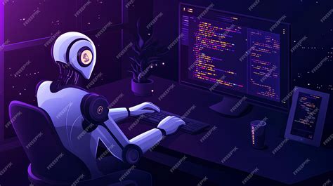 Premium Photo Cyborg Working On Computer Program Code Artificial