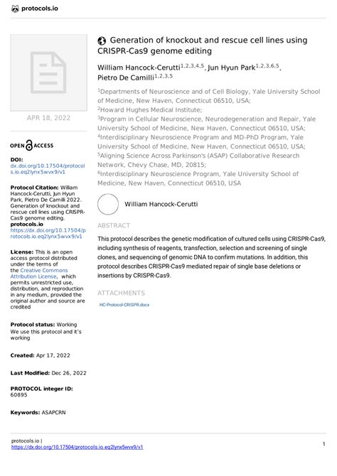 Pdf Generation Of Knockout And Rescue Cell Lines Using Crispr Cas9 Genome Editing V1