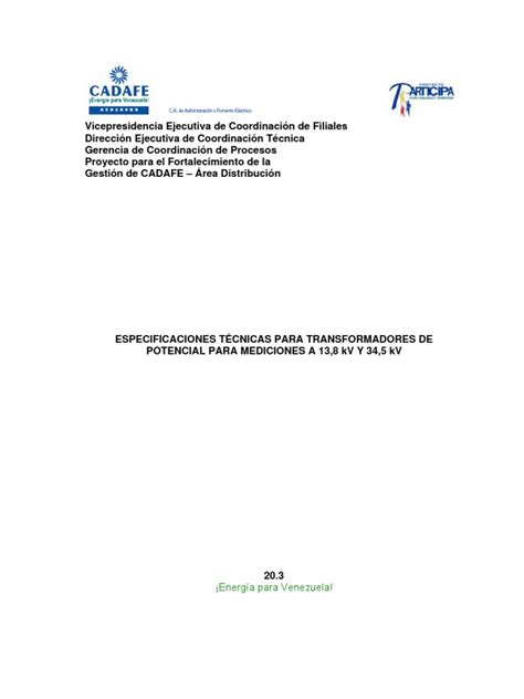 Norma Cadafe Especif Tecnicas De Transformadores De Potencial Para