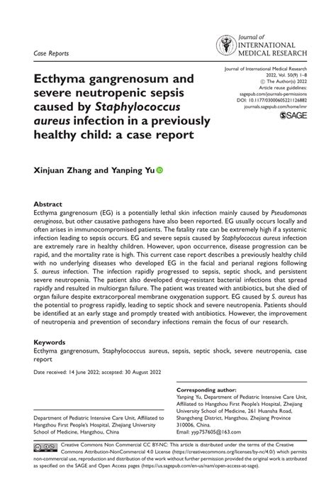Pdf Ecthyma Gangrenosum And Severe Neutropenic Sepsis Caused By Staphylococcus Aureus