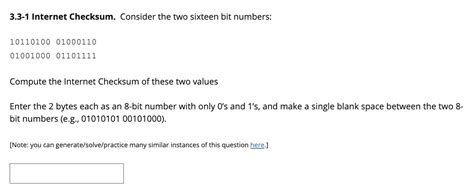 Solved 33 1 Internet Checksum Consider The Two Sixteen Bit