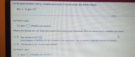 Solved For The Given Functions Fand G Complete Parts Chegg