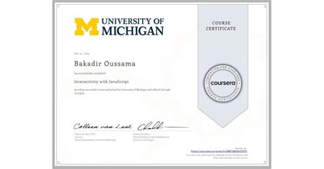Completion Certificate For Interactivity With Javascript Bakadir Oussama
