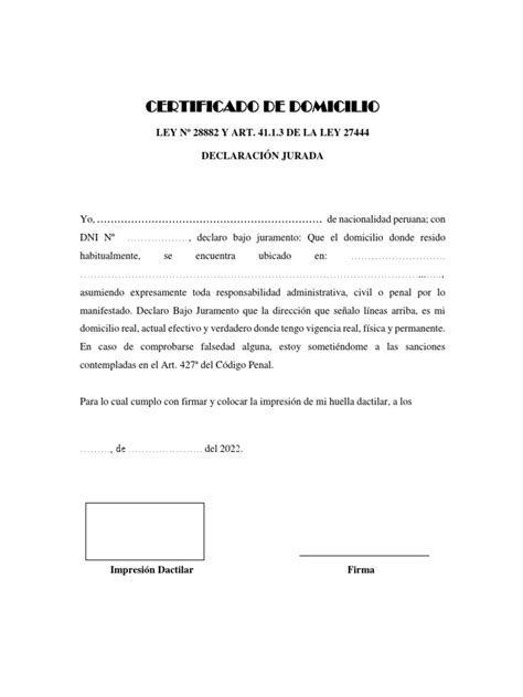 Declaracion Jurada De Domicilio Pdf Declaracion Jurada De Domicilio Pdf
