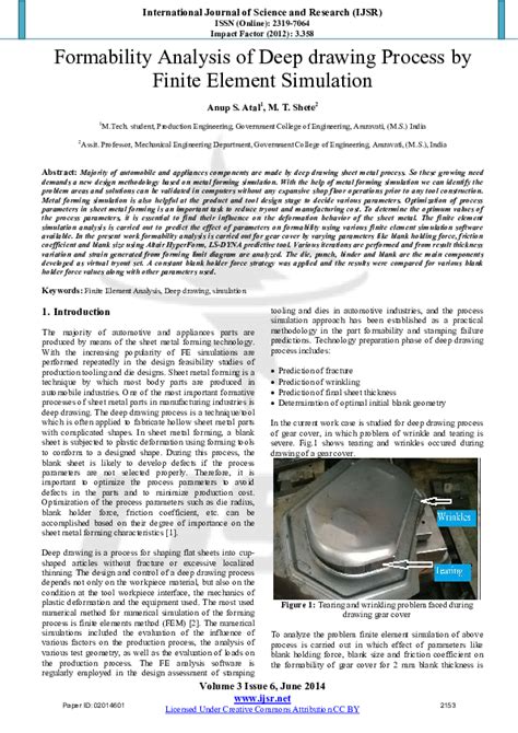 Pdf Licensed Under Creative Commons Attribution Cc By Formability Analysis Of Deep Drawing