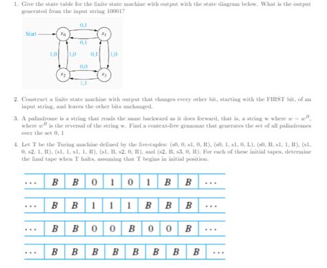 Solved 1 Give The State Table For The Finite State Machine