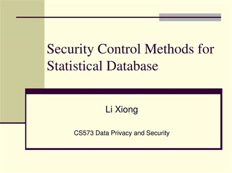 Ppt Security Control Methods For Statistical Database Powerpoint Presentation Id5691879