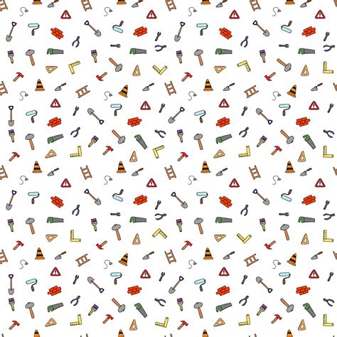 Colored Construction Build Icons Pattern Seamless Doodle Pattern With Tools For Construction