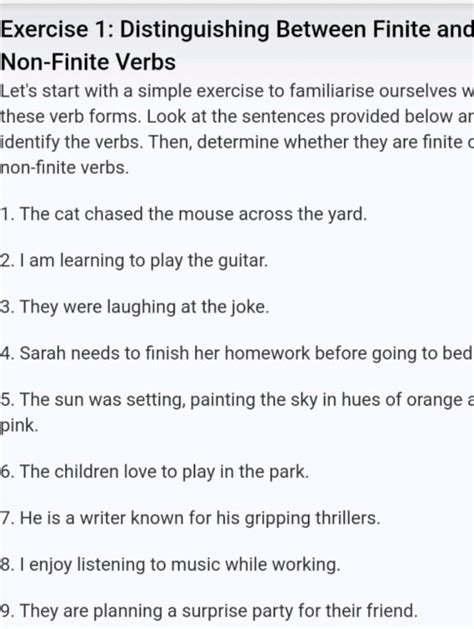 exercise 1 distinguishing between finite and non finite verbslets start
