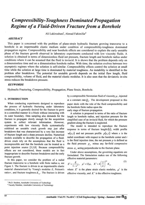 Pdf Compressibility Toughness Dominated Propagation Regime Of A Fluid Driven Fracture From A