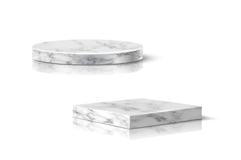 회색 대리석 둥근 및 정사각형 연단 제품 스톤 패턴 벡터 일러스트레이션의 3d 받침대 흰색 배경에서 격리된 기하학적 단계입니다 광고 나 장식을위한 현실적인 장소 3차원