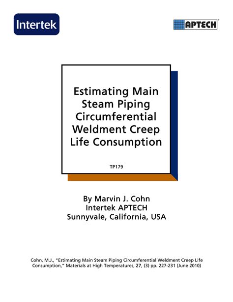 Pdf Estimating Main Steam Piping Circumferential Weldment Creep Life Consumption
