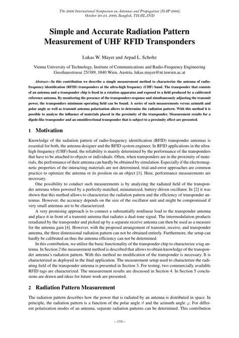 Pdf Simple And Accurate Radiation Pattern Measurement Of Uhf Rfid Transponders
