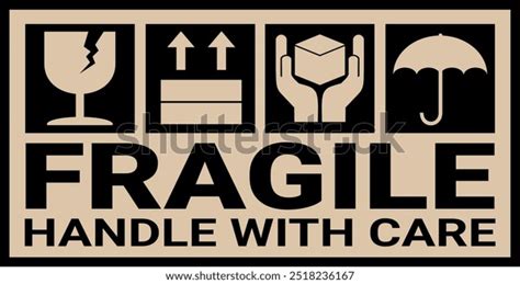 Sticker Fragile Handle Care Black Brown Stock Vector Royalty Free 2518236167 Shutterstock