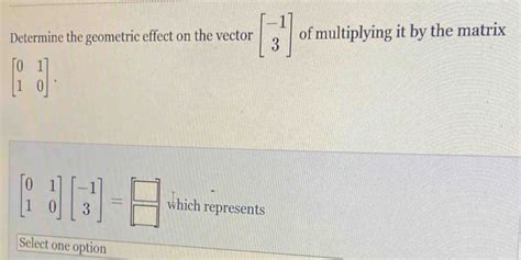 solved determine the geometric effect on the vector beginbmatrix 1