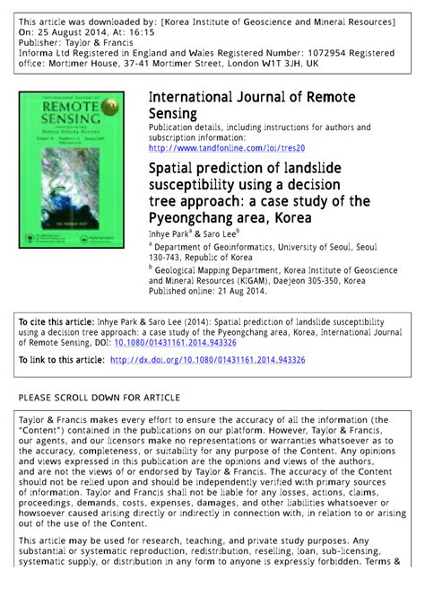 Pdf Spatial Prediction Of Landslide Susceptibility Using A Decision