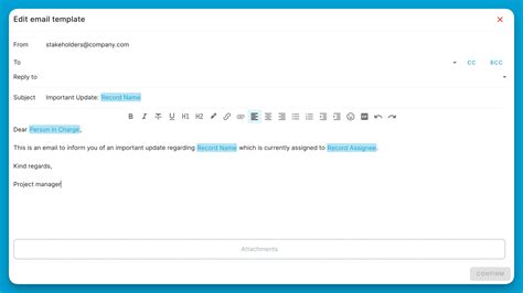 project management automation — emails to stakeholders blue
