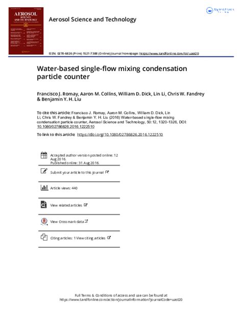 Pdf Water Based Single Flow Mixing Condensation Particle Counter
