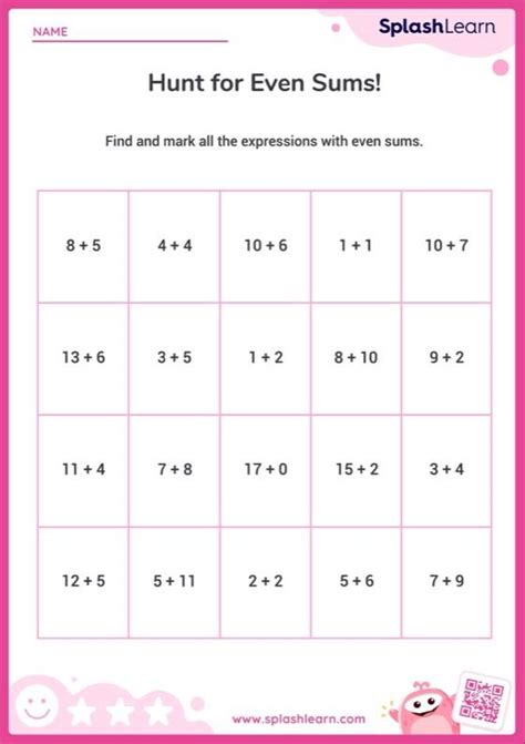 even sum in addition expressions within 20 worksheet