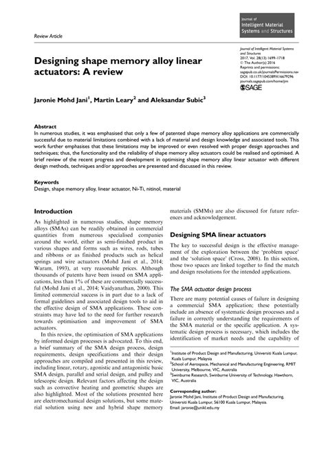 Pdf Designing Shape Memory Alloy Linear Actuators A Review