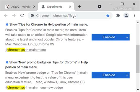 Tip Enable And Add Whats New” And Tips For Chrome” Pages Options To Chrome Help Menu Askvg