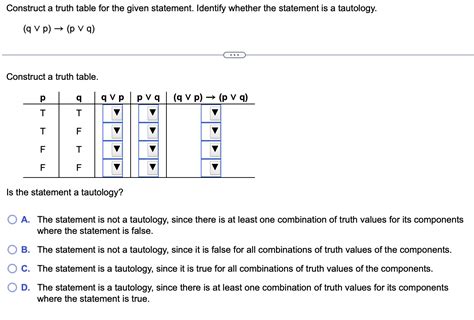 solved construct a truth table for the given statement