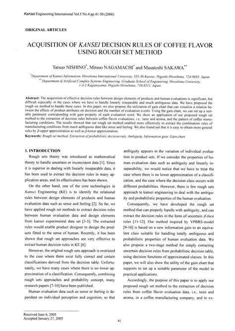 Pdf Acquisition Of Kansei Decision Rules Of Coffee Flavor Using Rough