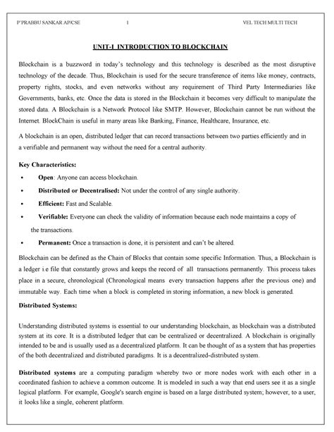Block Chain Unit I Notes Unit I Introduction To Blockchain
