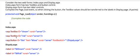 Solved Consider The Two Web Forms Index Aspx And Chegg